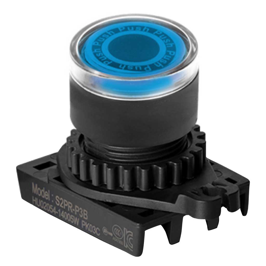 S2PR-P3B - BOTON PULSADOR LED AZUL 22MM | Acotron Electrónica Industrial